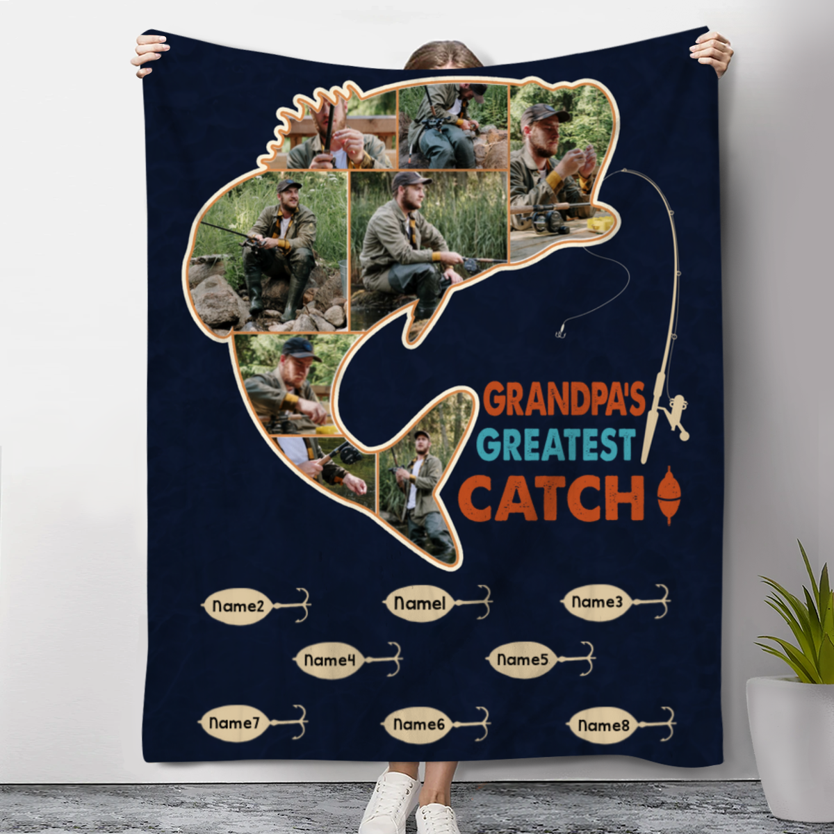 Reel Cool Grandpa Custom Photo Blanket, Fishing Christmas Gift For ...