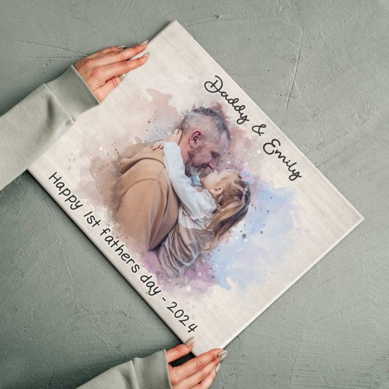 Father Daughter Watercolor Portrait From Photo, Daddy And Me Portrait ...