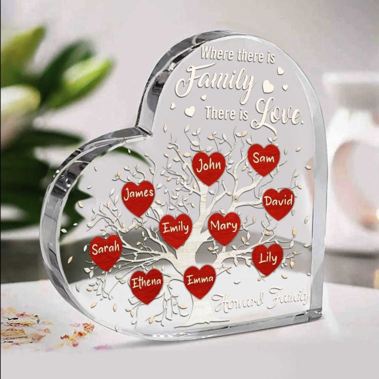 Family Tree Any Names In Hearts Acrylic Block, Personalized Family Tree ...