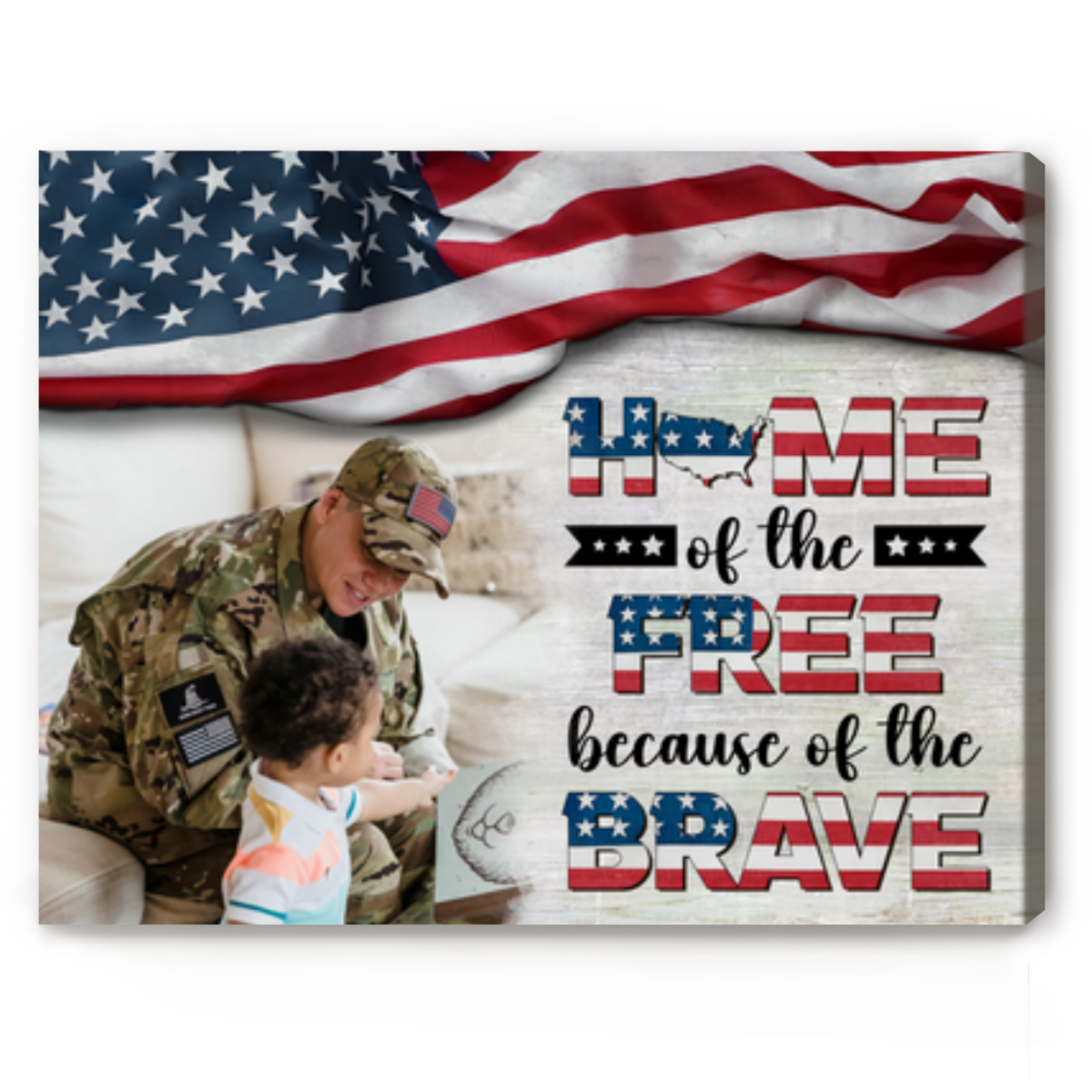 Home Of The Free Because Of The Brave America Flag Custom Canvas Print ...