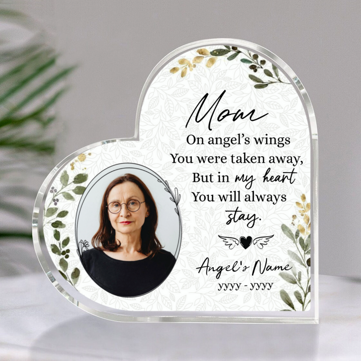 Personalized Photo Memorial Heart Acrylic Plaque, In Loving Memory ...