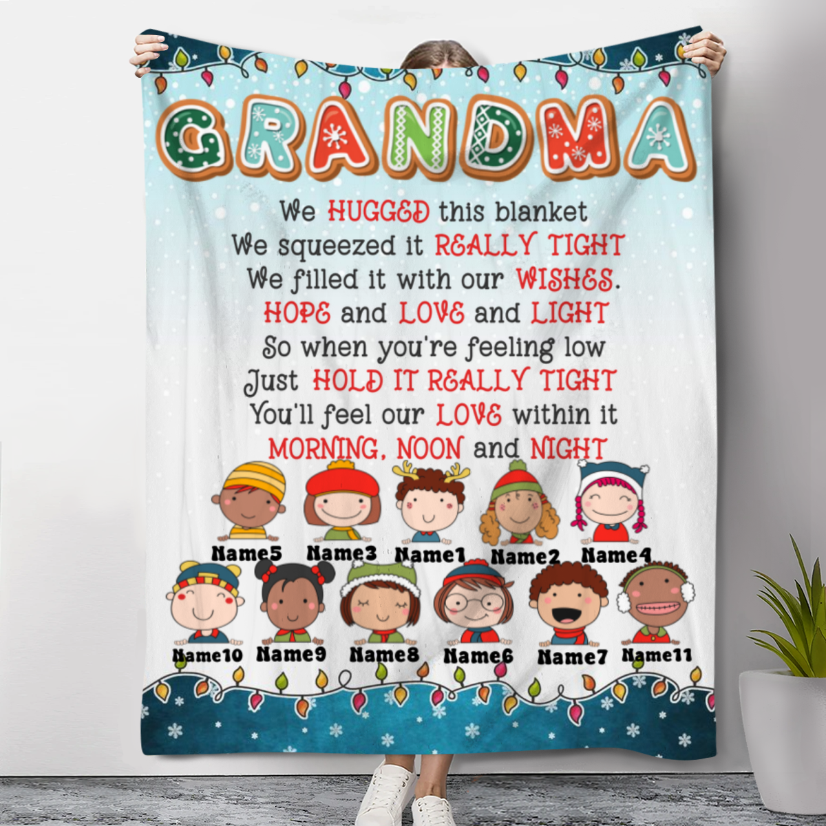 Custom We Hug This Blanket, Grandkid Xmas Blanket, Grandmother Blankets ...