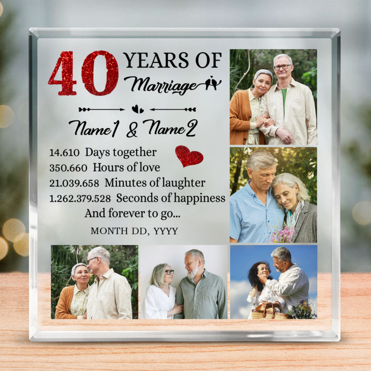 40 Years Of Marriage Personalised Photo Acrylic Block, 40th Anniversary ...