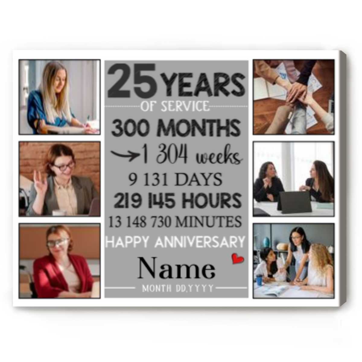 Personalized 25 Years Of Service Photo Collage Canvas, 25th Work ...