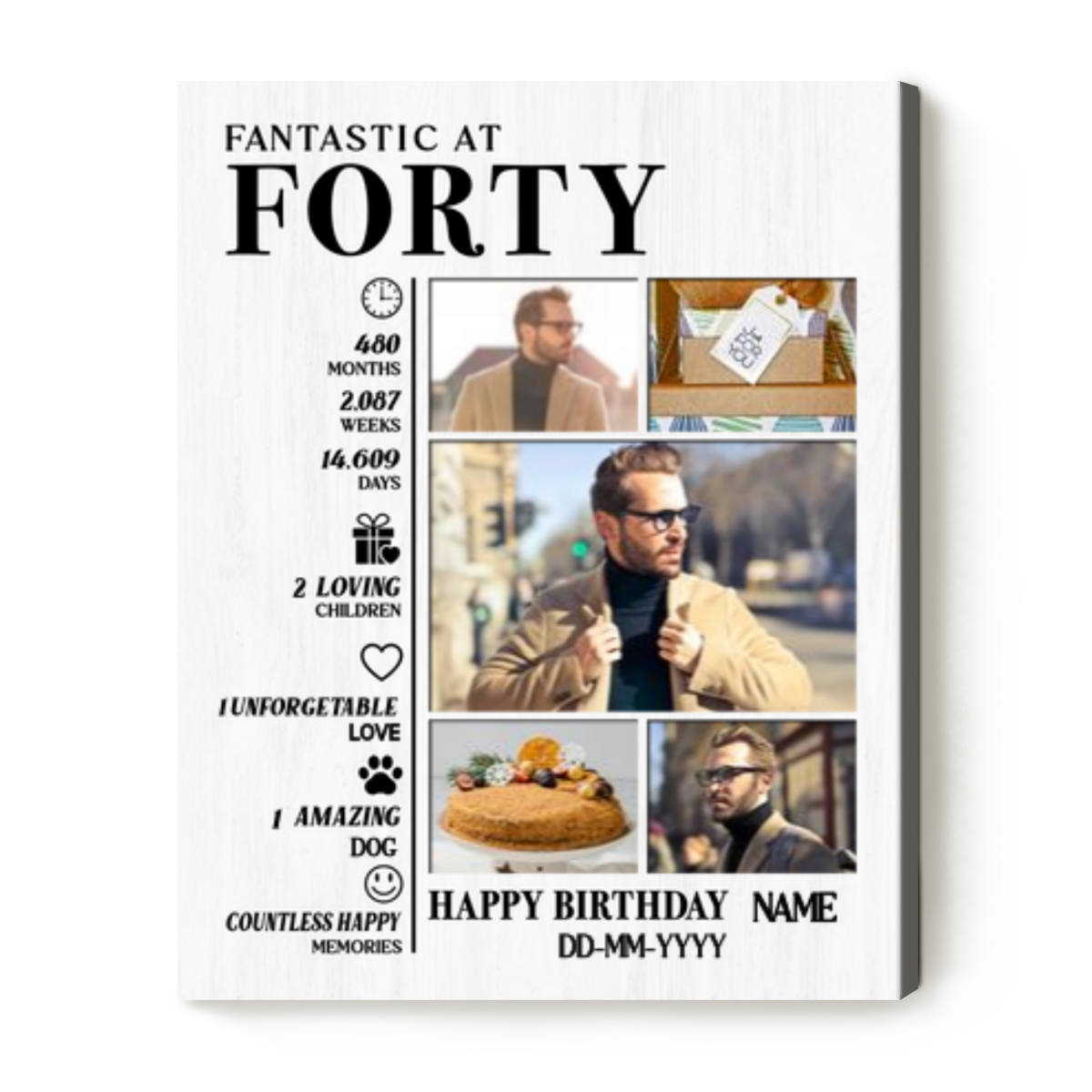 Personalized 40th Birthday Photo Collage Canvas Print, Custom Gifts For ...