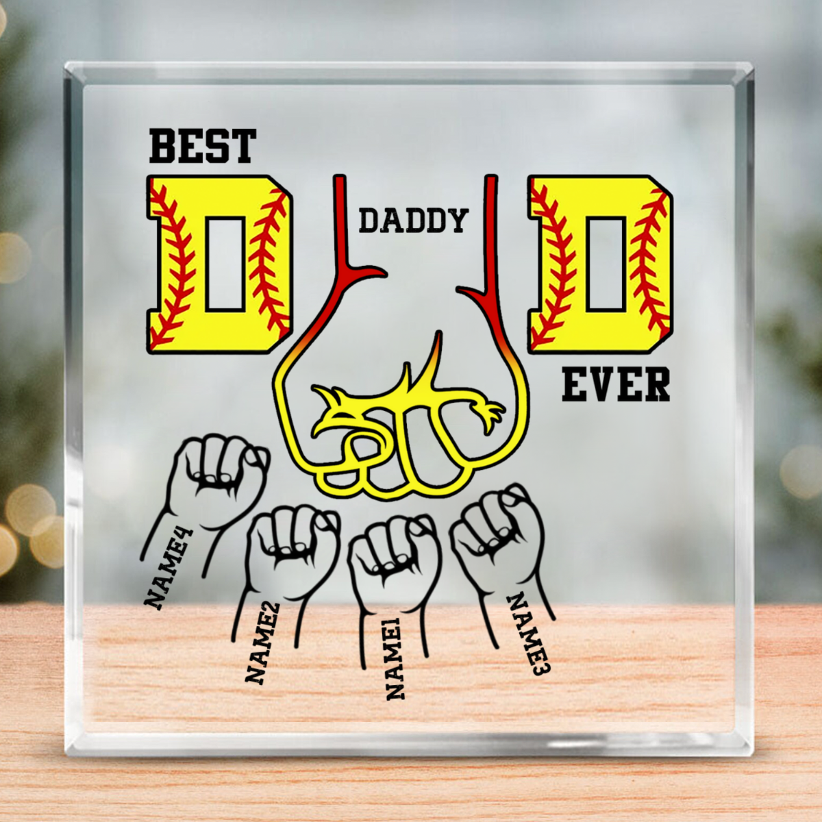 Personalized Softball Dad And Kids Fist Bump Acrylic Block With Name ...