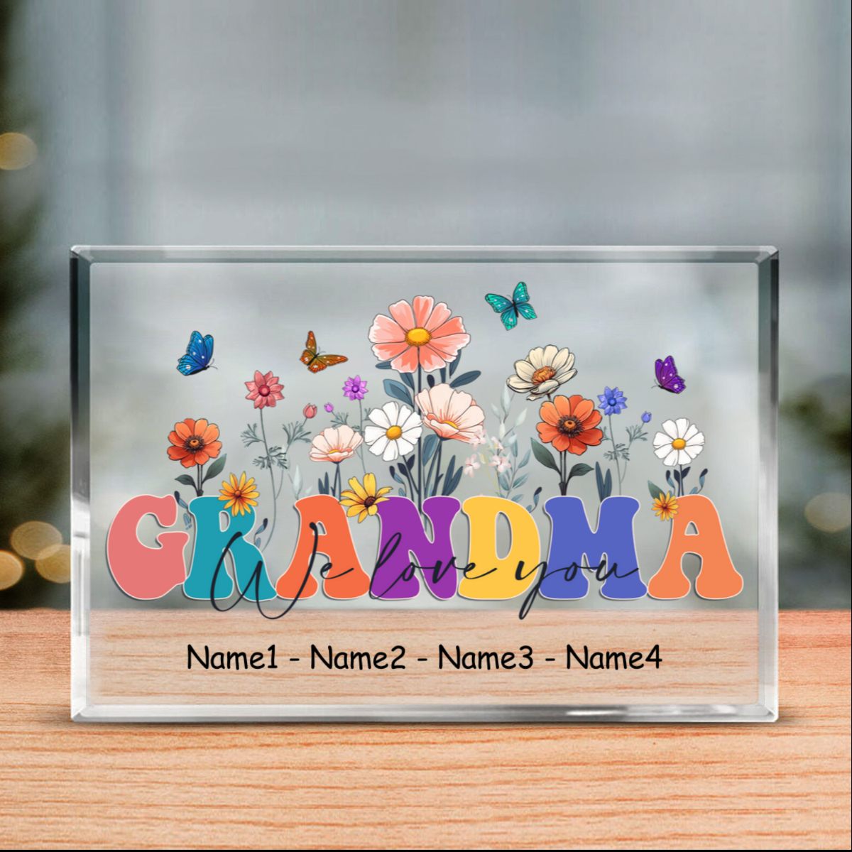 We Love You Grandma Personalized Floral Acrylic Block, Grandma Acrylic ...