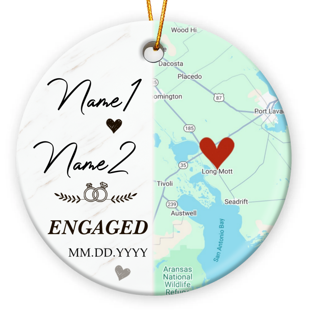Personalized Colored Map Engagement Ceramic Ornament, Just Engaged ...