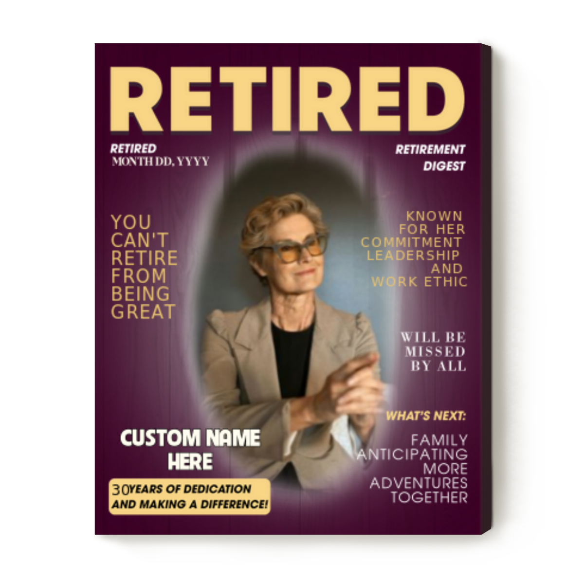 Personalized Photo Retirement Canvas Print For Woman, Retired Magazine ...