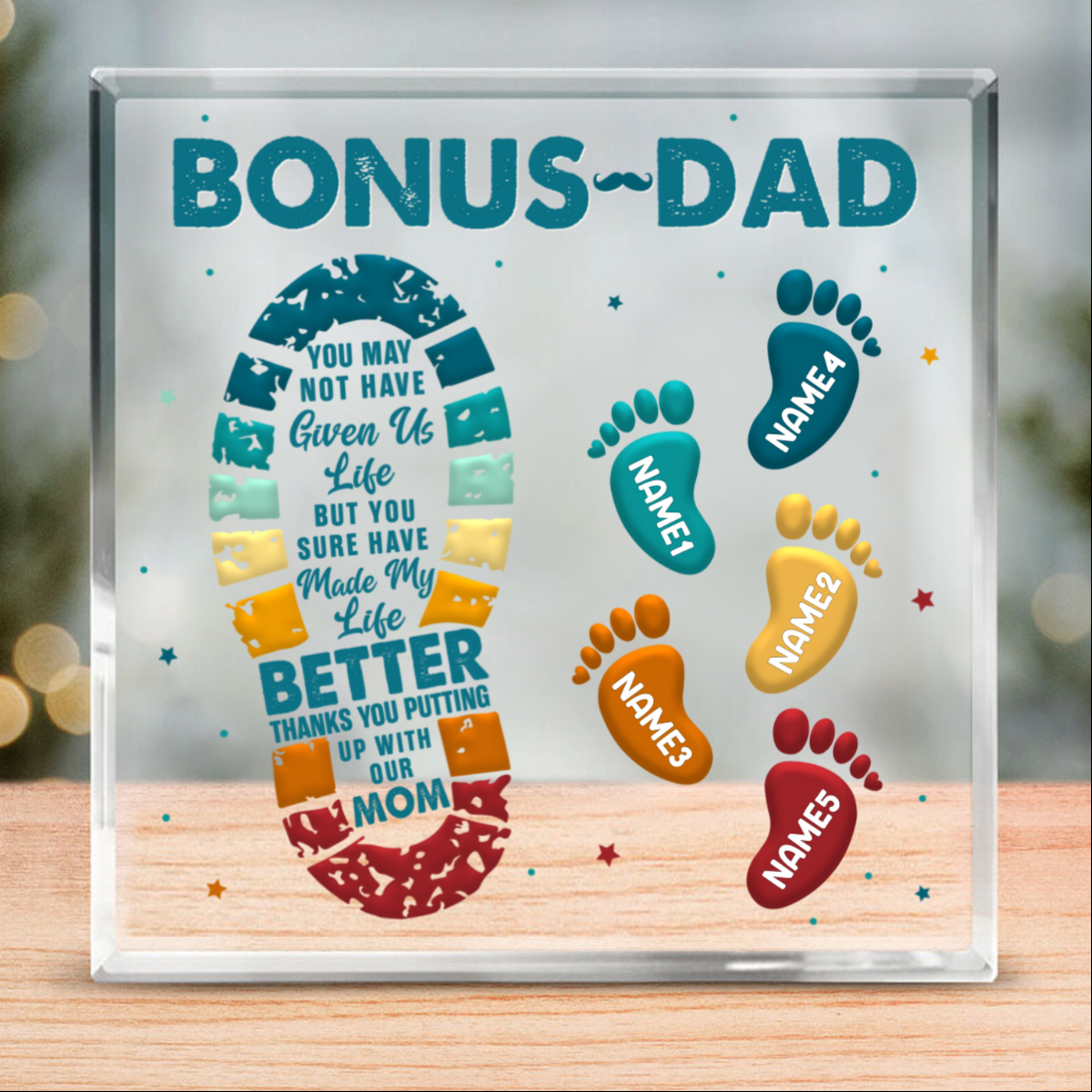 Personalized Bonus Dad Footprints Acrylic Plaque With Names, Stepped Up ...