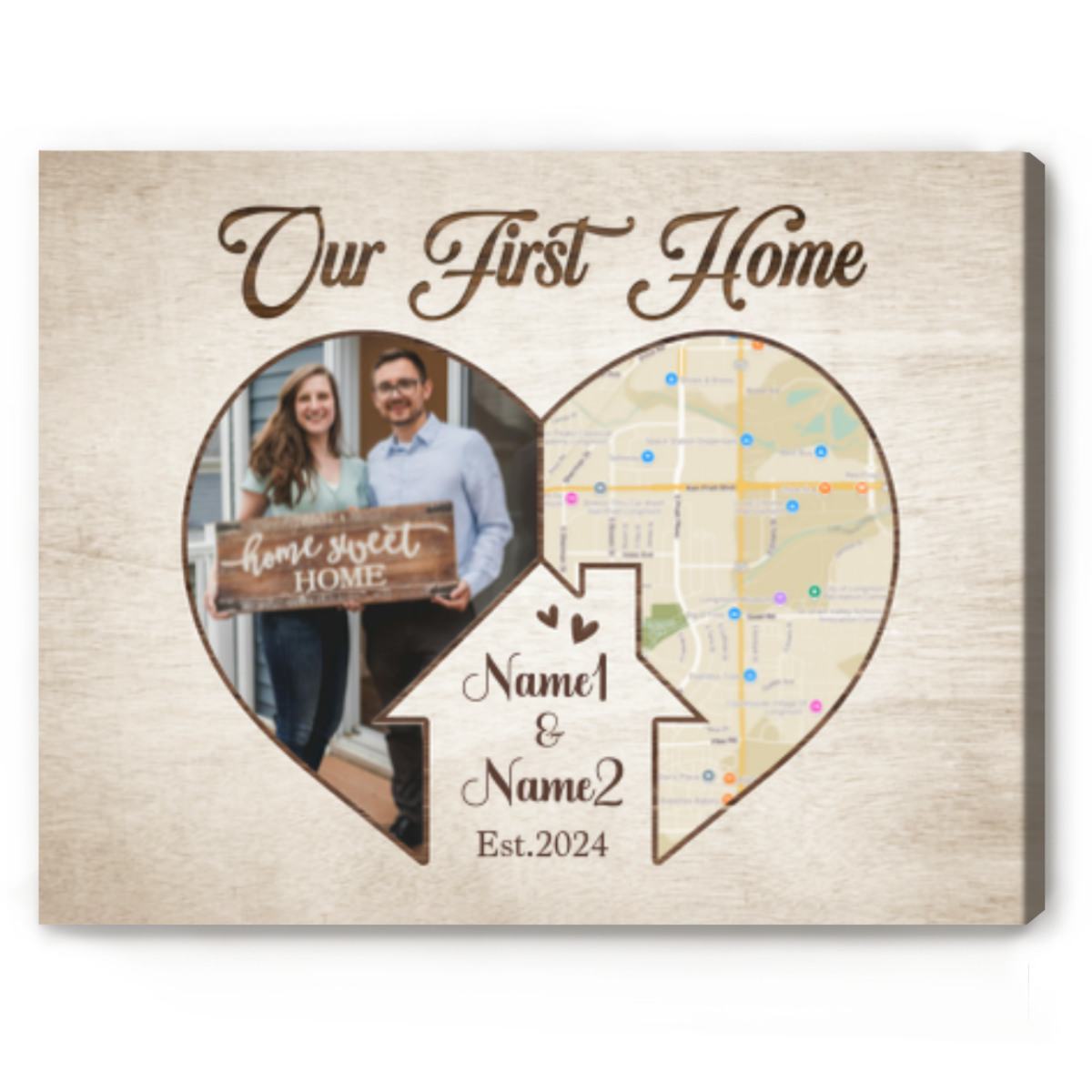 Our First Home Custom Map Canvas, Gift For First Home Couple ...