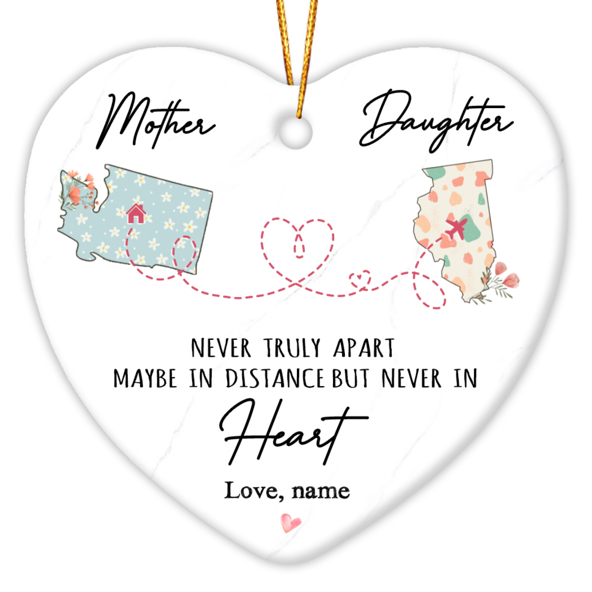 Long Distance Mom And Daughter Ornament, Custom States Ornament For Mom ...