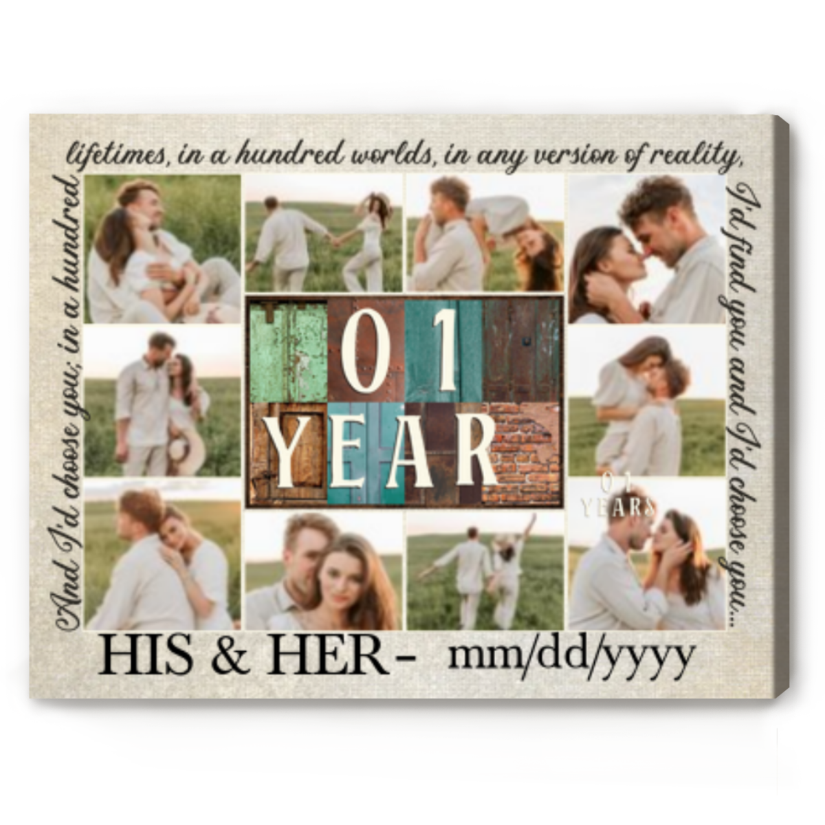 1 Year Wedding Anniversary Gift, Personalized 1st Anniversary Gift, One ...