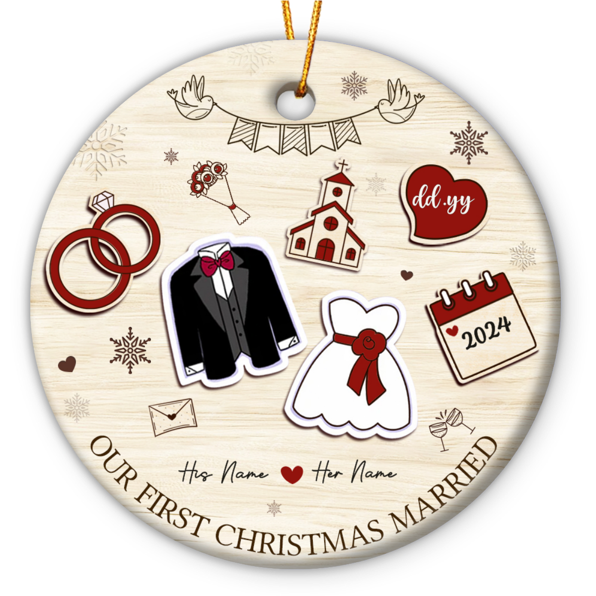 First Christmas Wedding Ornament, Newlywed Xmas Ornaments, Just Married ...