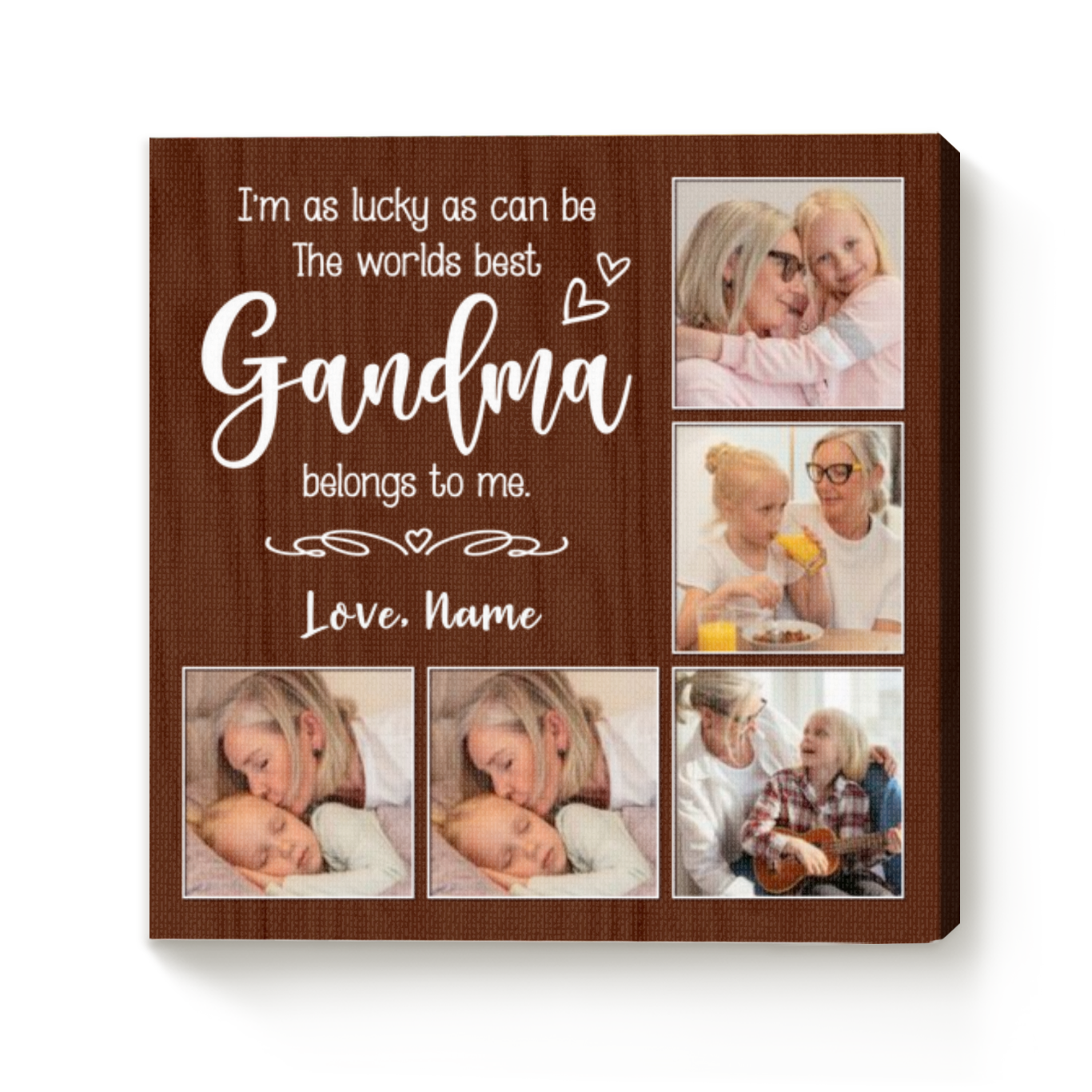 Personalized Grandma Photo Square Canvas, Grandmother Xmas Gifts ...