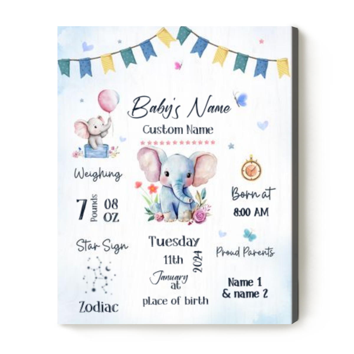 Personalized Baby Stats Print, Newborn Birth Details Gift, New Baby ...