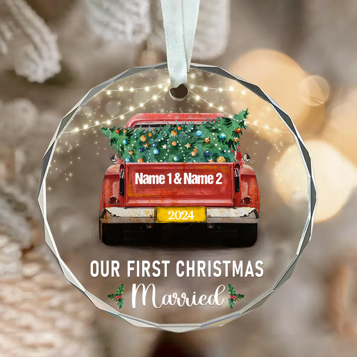 First Christmas Married Custom Glass Ornament, Mr And Mrs Ornament, 1st ...