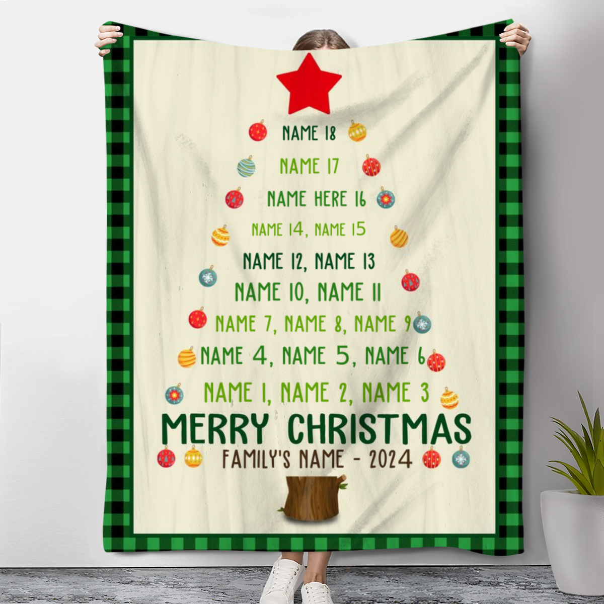 Personalized Family Pine Tree Blanket, Family Name Christmas Tree ...