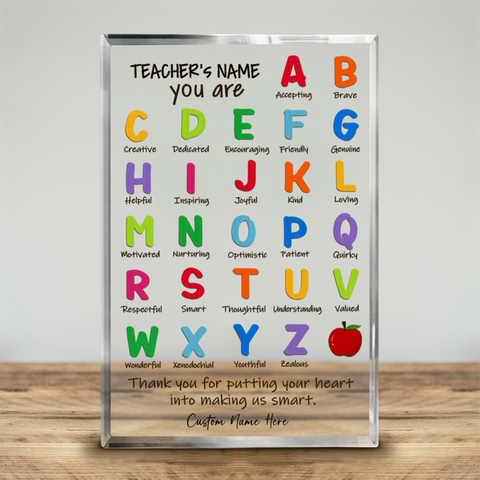 Personalized Teachers ABC Alphabet Acrylic Plaque, Thank You Gift From ...