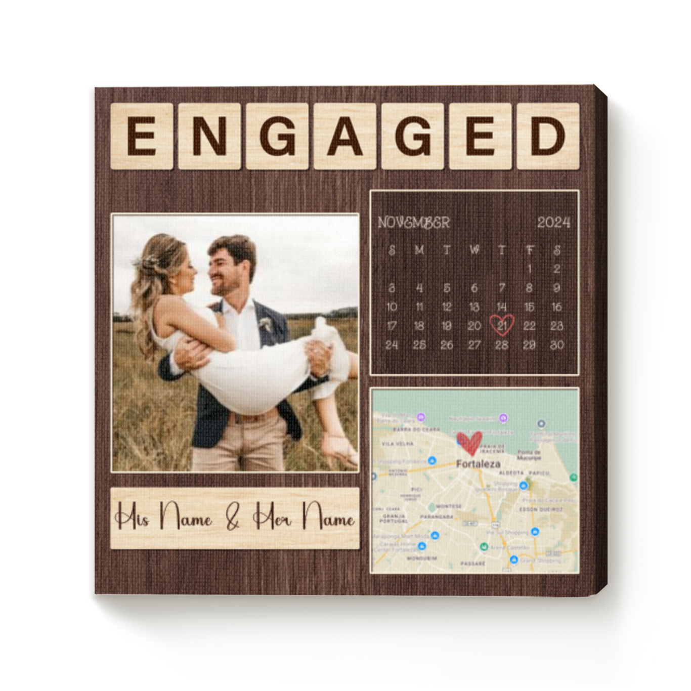 Personalised Engaged Gift, Custom Location Engagement Print Canvas ...