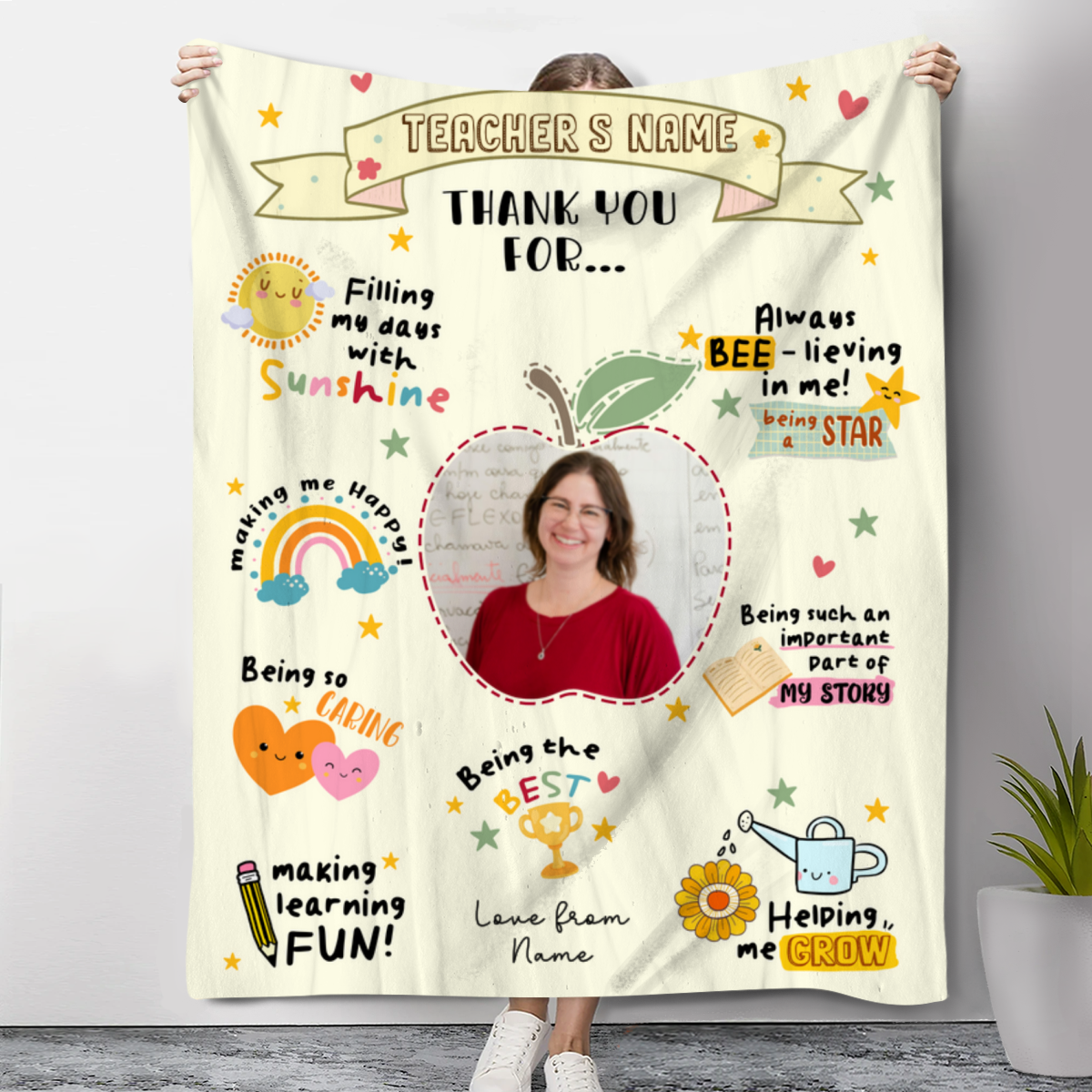 Personalized Teacher Blanket With Name, Teacher Thank You Gift, End Of School Gift For Teacher ...