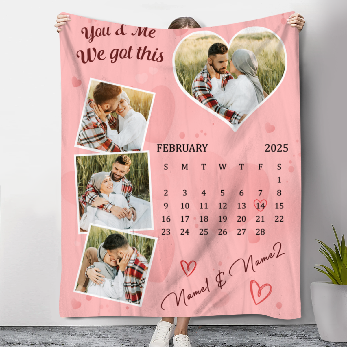 Personalized Couple Photo Blanket, Custom Calendar Blanket With Special ...