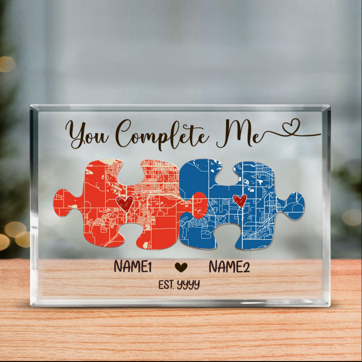 You Complete Me Custom Puzzle Map Acrylic Block, Map Gift For Valentine ...