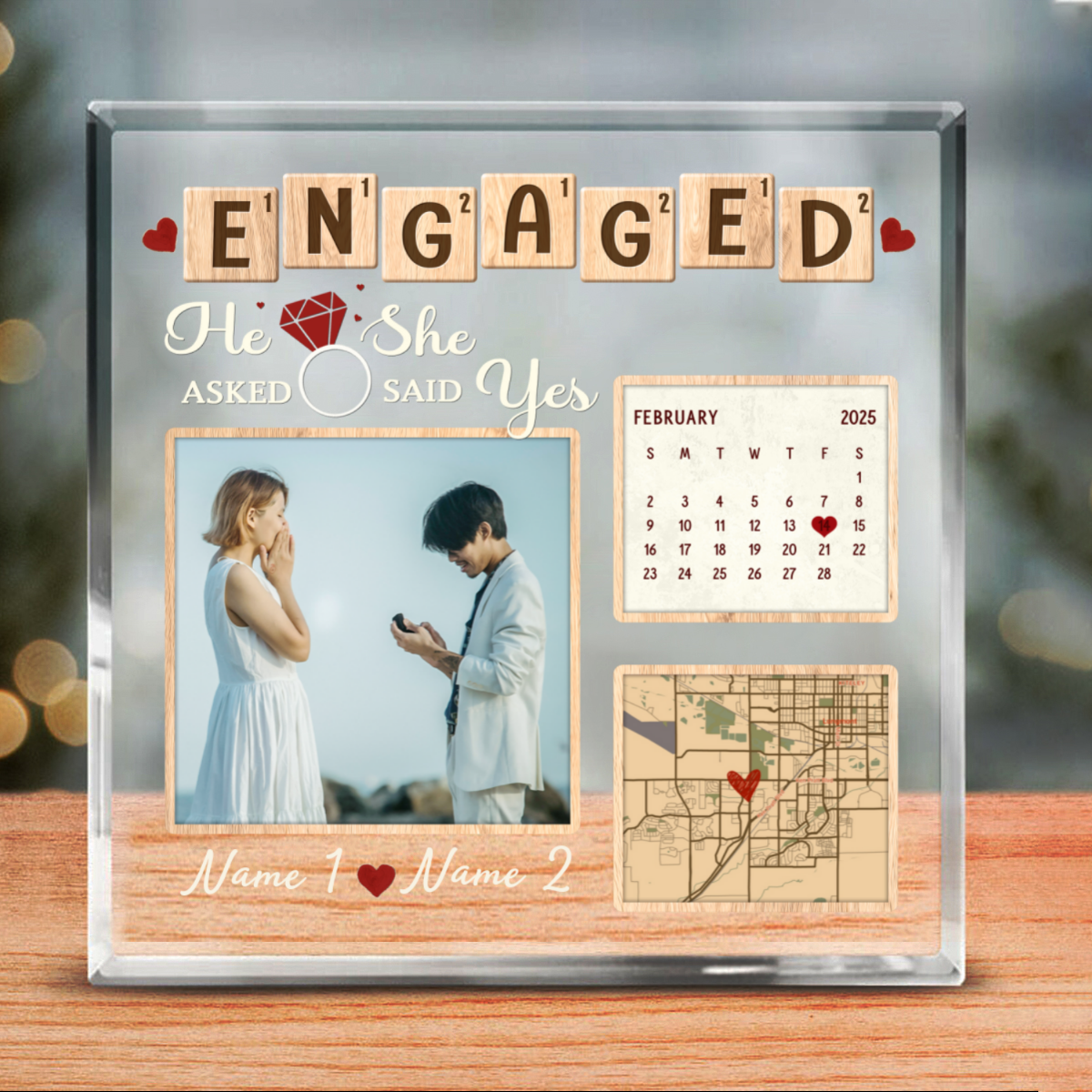 Engagement Personalized Map Acrylic Block, Custom Gift For Newly ...
