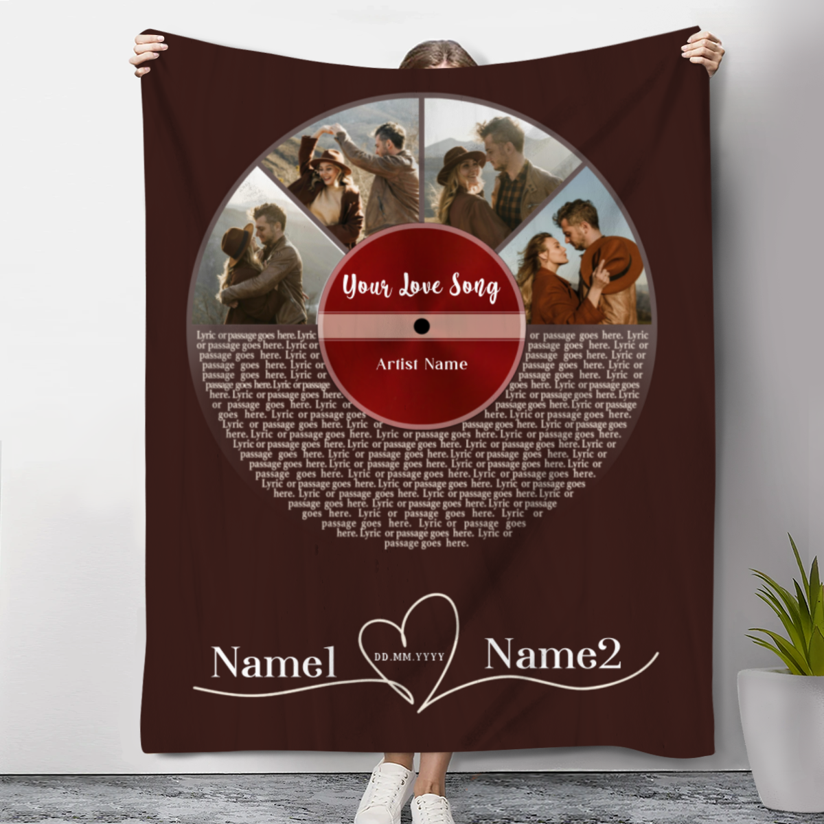 Custom Vinyl Record Blanket With Photo, Personalized Song Lyric Fleece ...