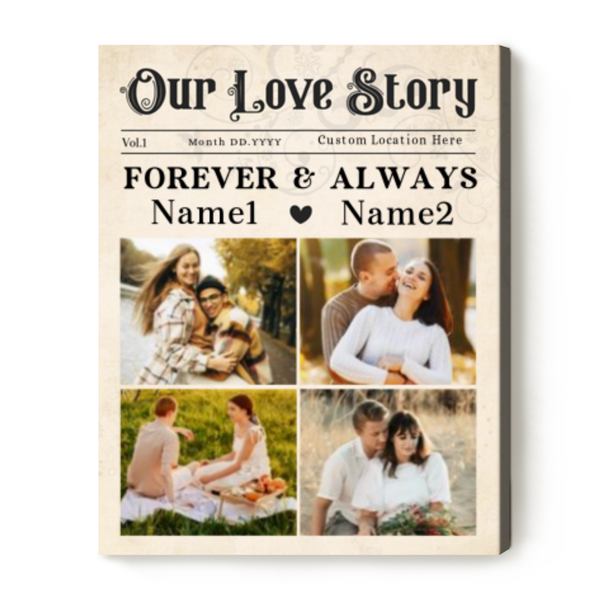 Personalized Couple Newspaper Canvas With Picture, Add Your Picture For ...