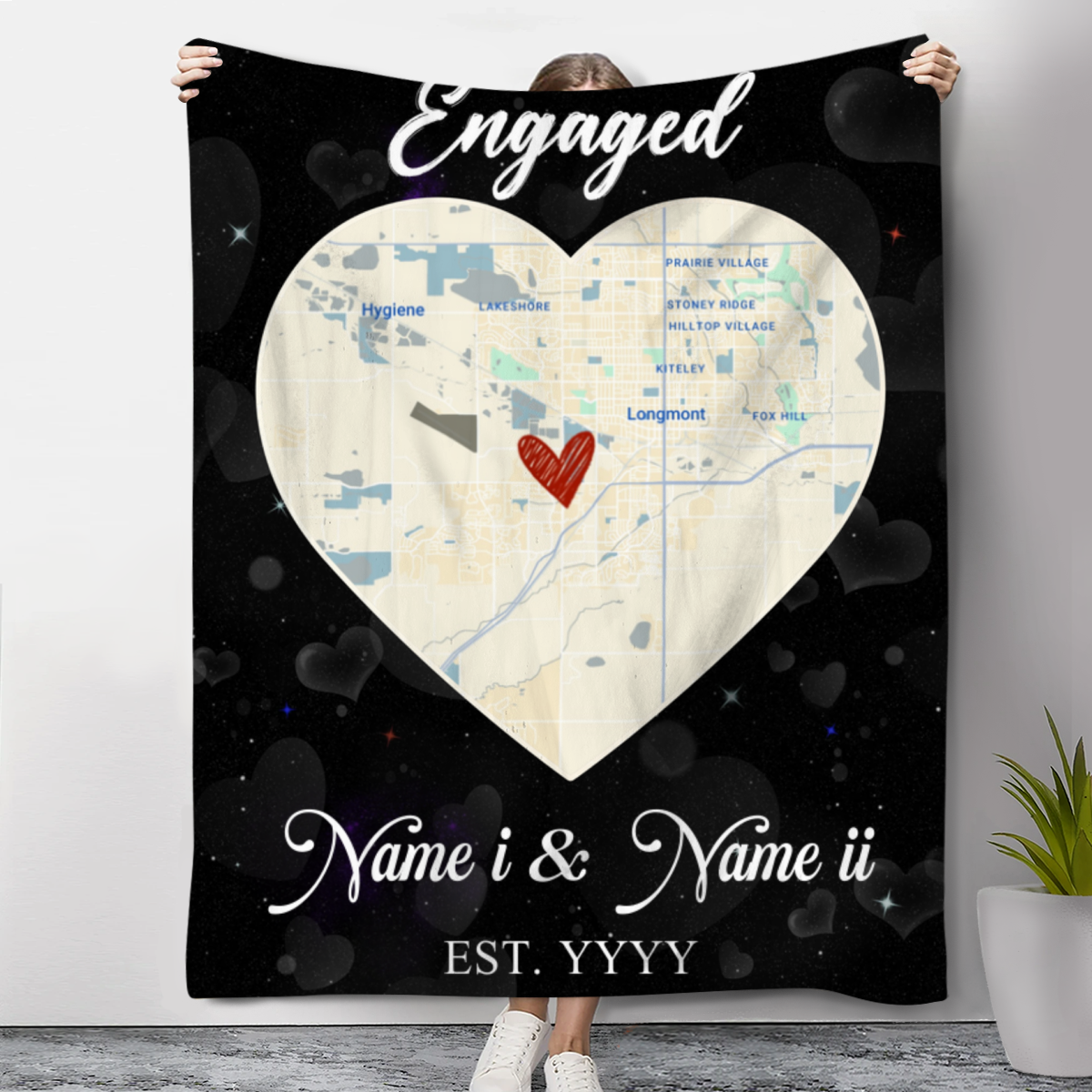 Personalized Engagement Heart Map Blanket, Custom Proposal Map Gifts ...