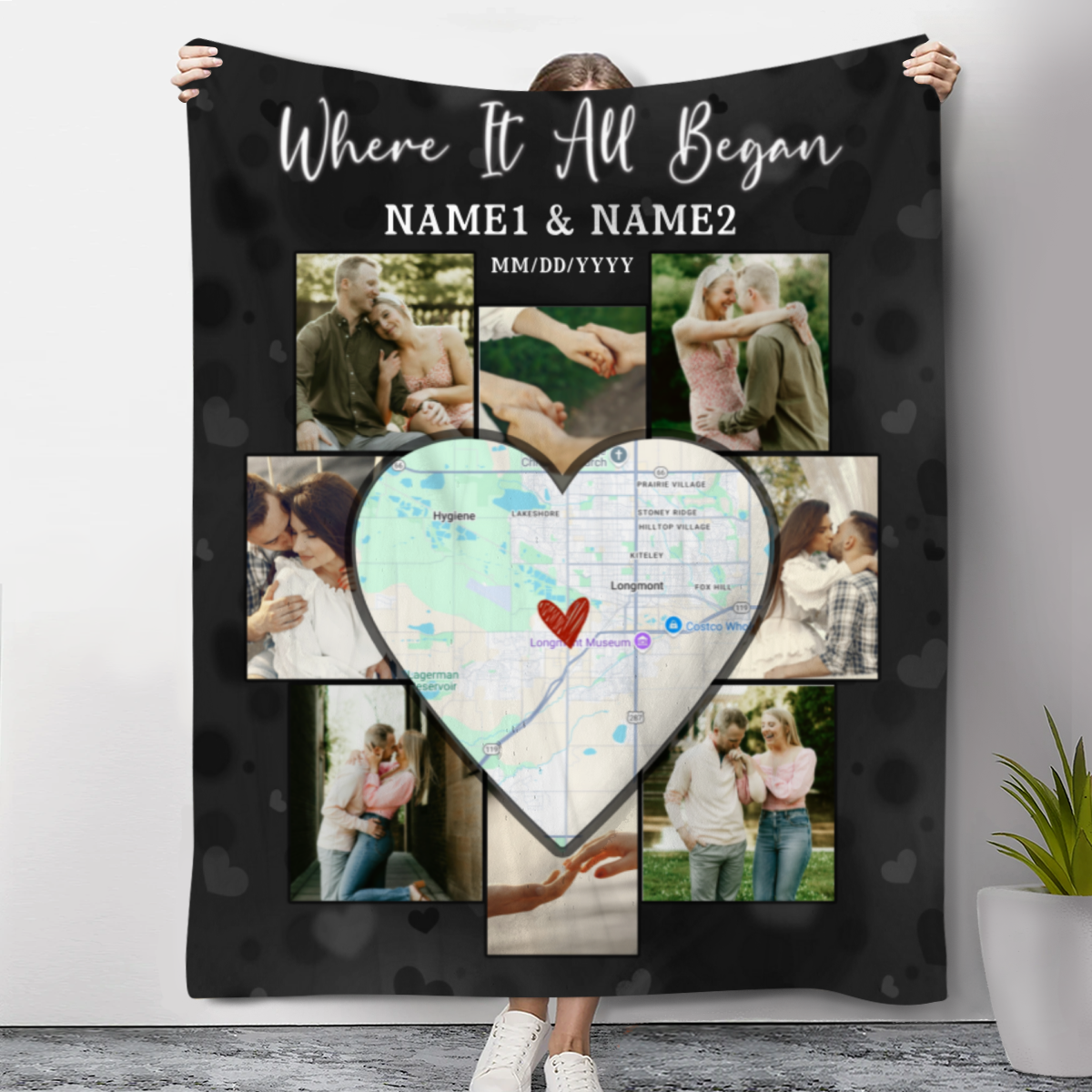 Custom Picture Collage Blanket With Location Map, Personalized Where It ...