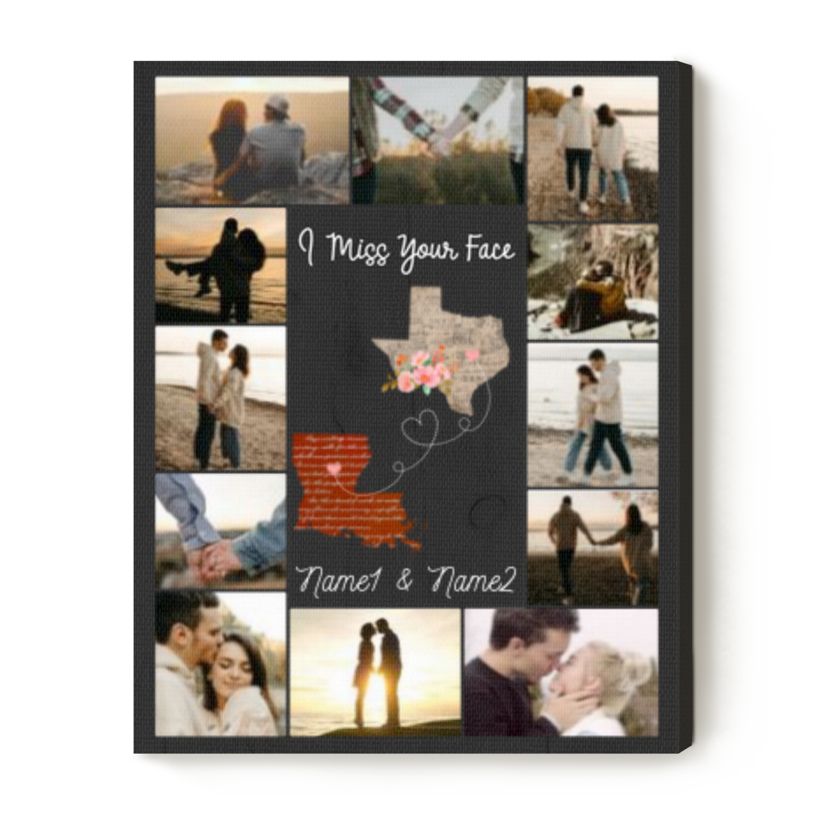 Personalized State To State Picture Canvas, Wall Art For Couples Apart ...