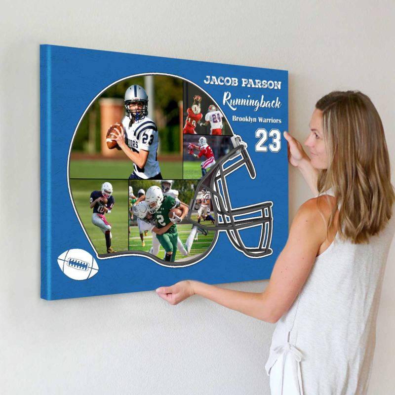 American Football Photo Collage Canvas, Personalized Helmet Football ...