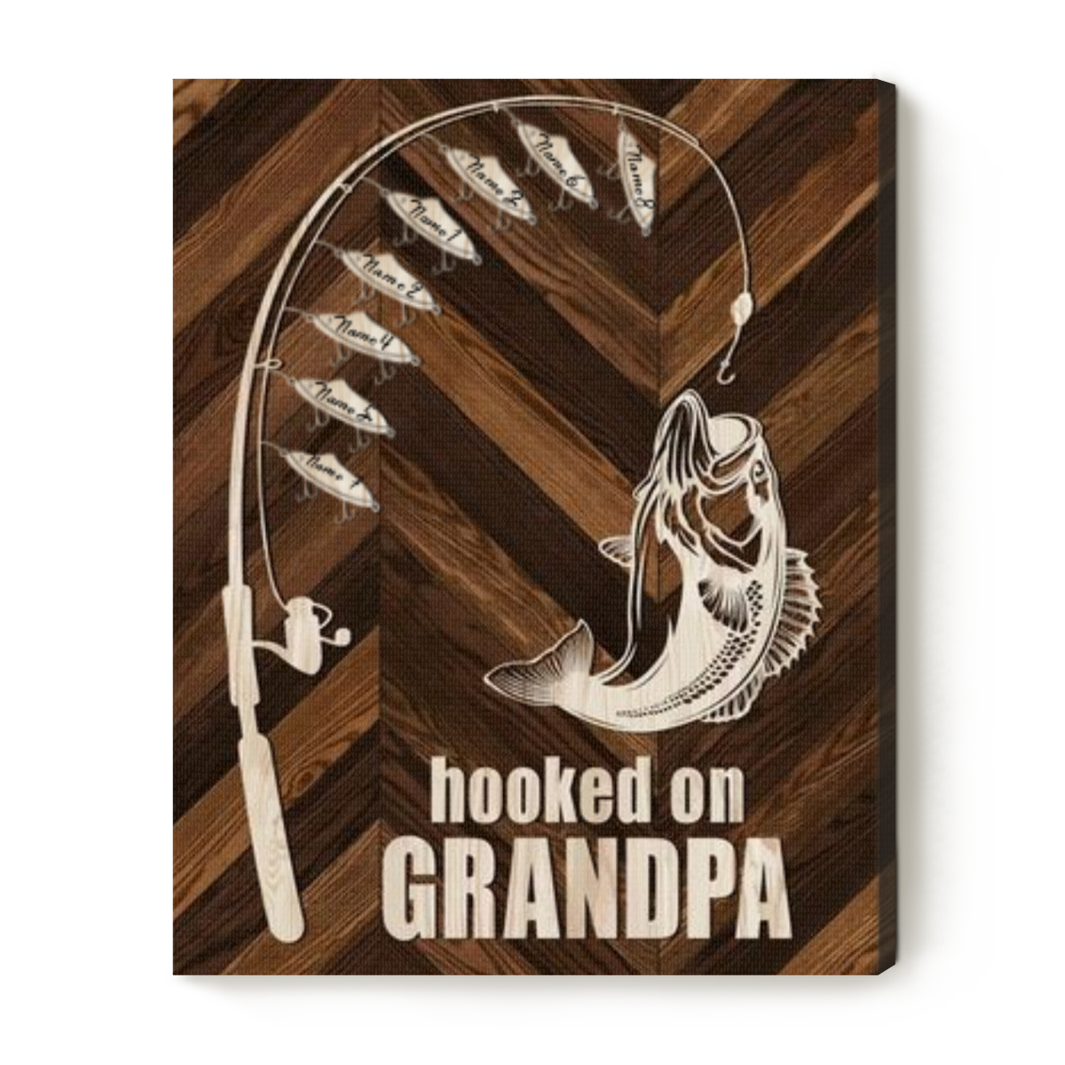 Hooked On Grandpa Custom Fishing Canvas, Grandpa Fishing Gift From ...