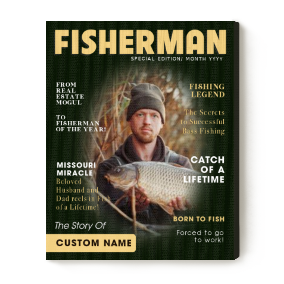 Custom Fishing Magazine Cover Canvas, Personalized Gift For Fishermen ...