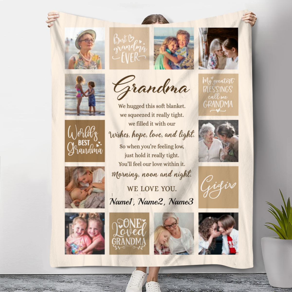 Personalized Grandma Photo Collage Blanket, Christmas Gift For ...