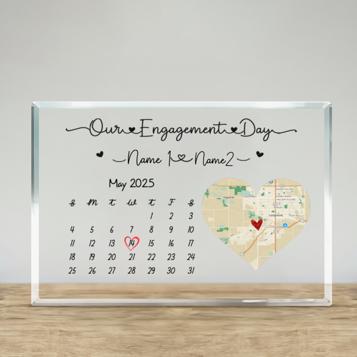 Engagement Location Map Gift, Engagement Calendar Gift, Engagement Date ...