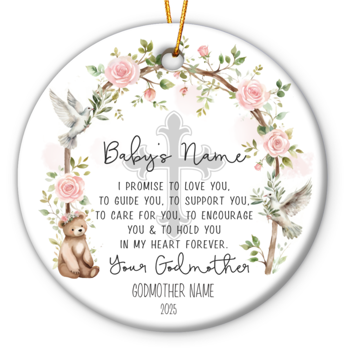 Personalized Baptism Ornament, Christening Gift For Girls, Goddaughter ...