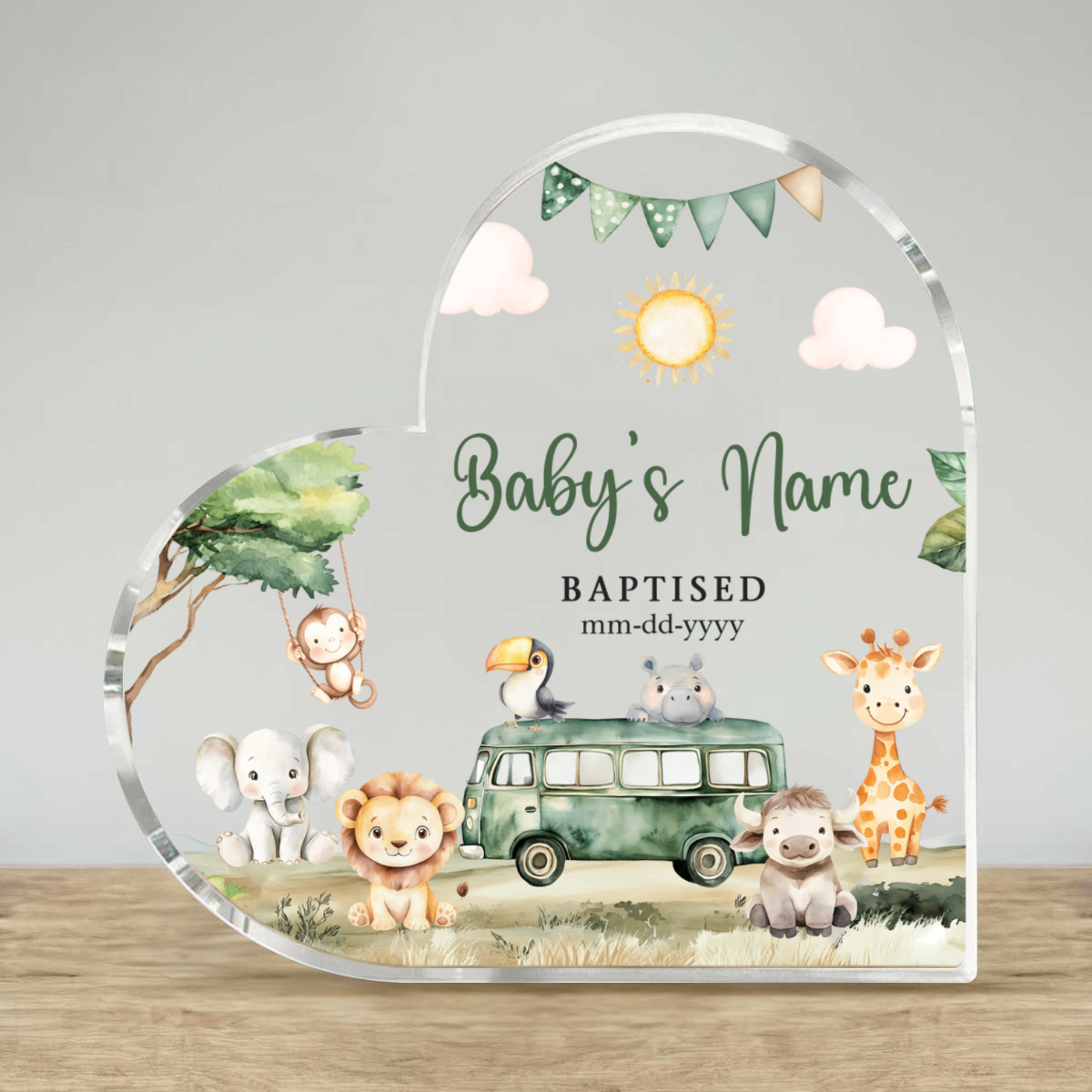 Personalized Christening Gift For Boy, Safari Animals Baptism Plaque ...