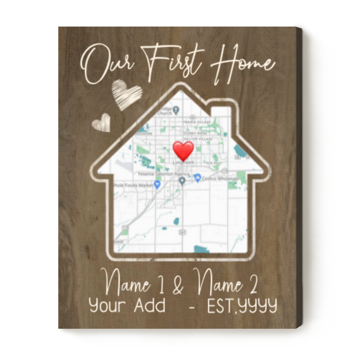 Our First Home Map Canvas - Personalized Housewarming Gift, Custom Home ...