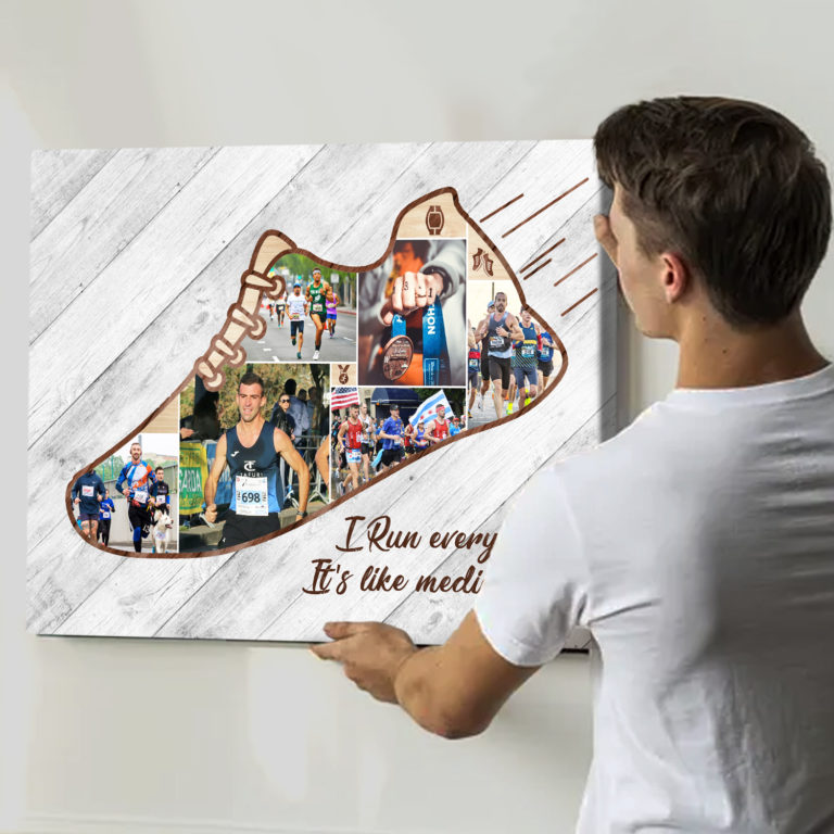 Personalized Photo Collage Runner Canvas – Marathon Coach Gift, Running ...