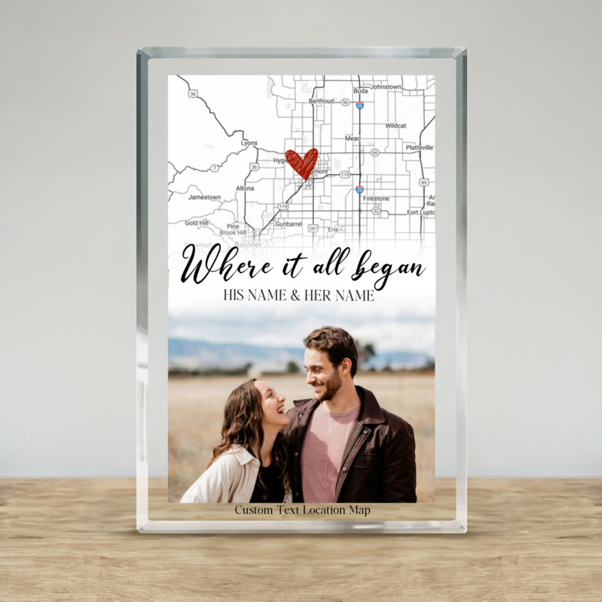 Personalized Couple Location Map Plaque - Custom Photo & Location ...