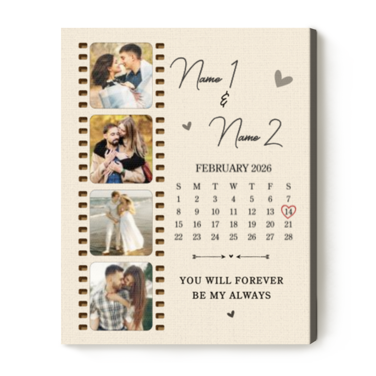Custom Photo Print With Calendar, Personalized Couples Anniversary Gift ...