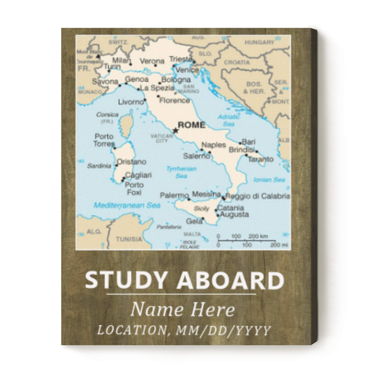 Custom Study Abroad Map Canvas – Personalized Location Name & Date ...