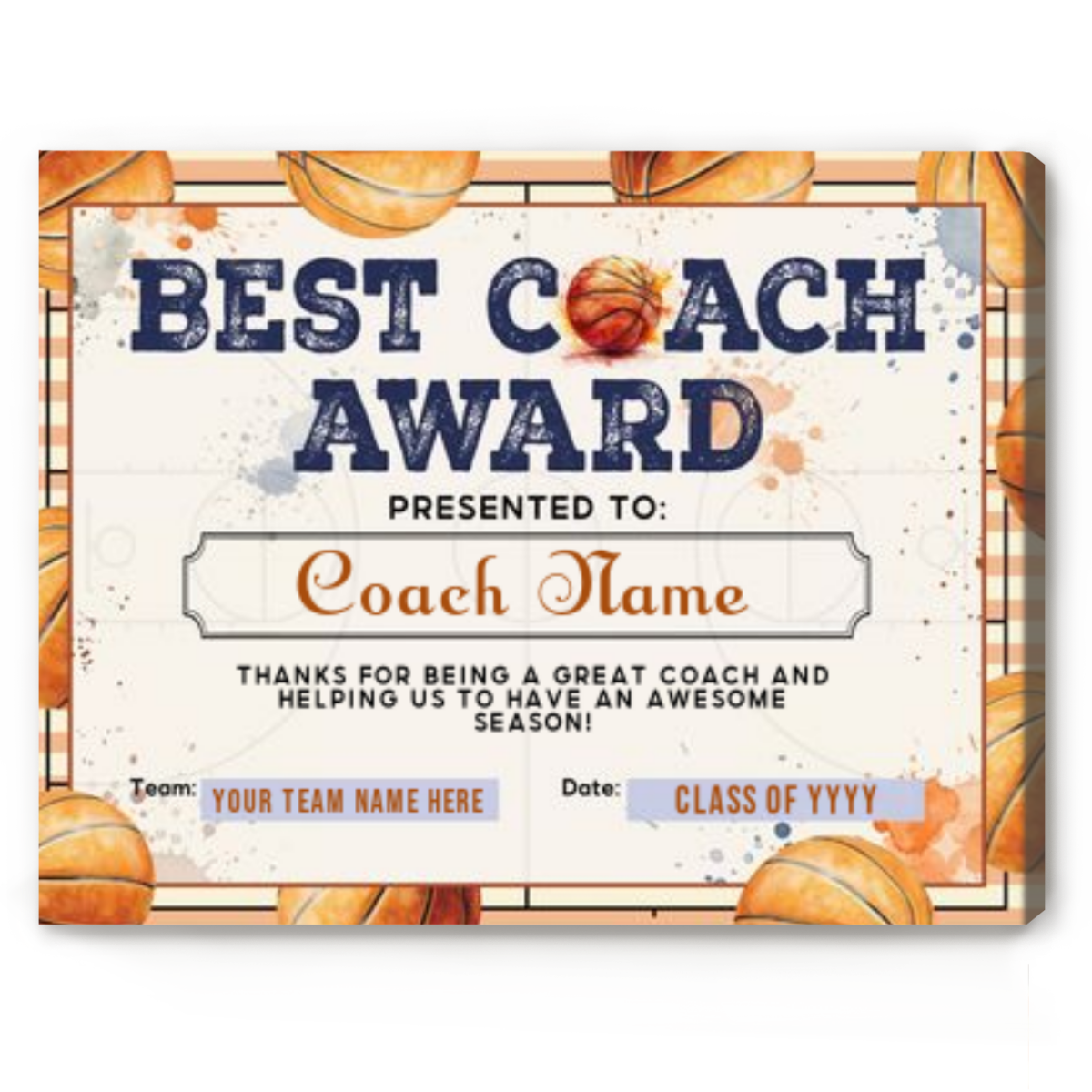 Personalized Basketball Coach Award Canvas – Best Coach Award Print ...