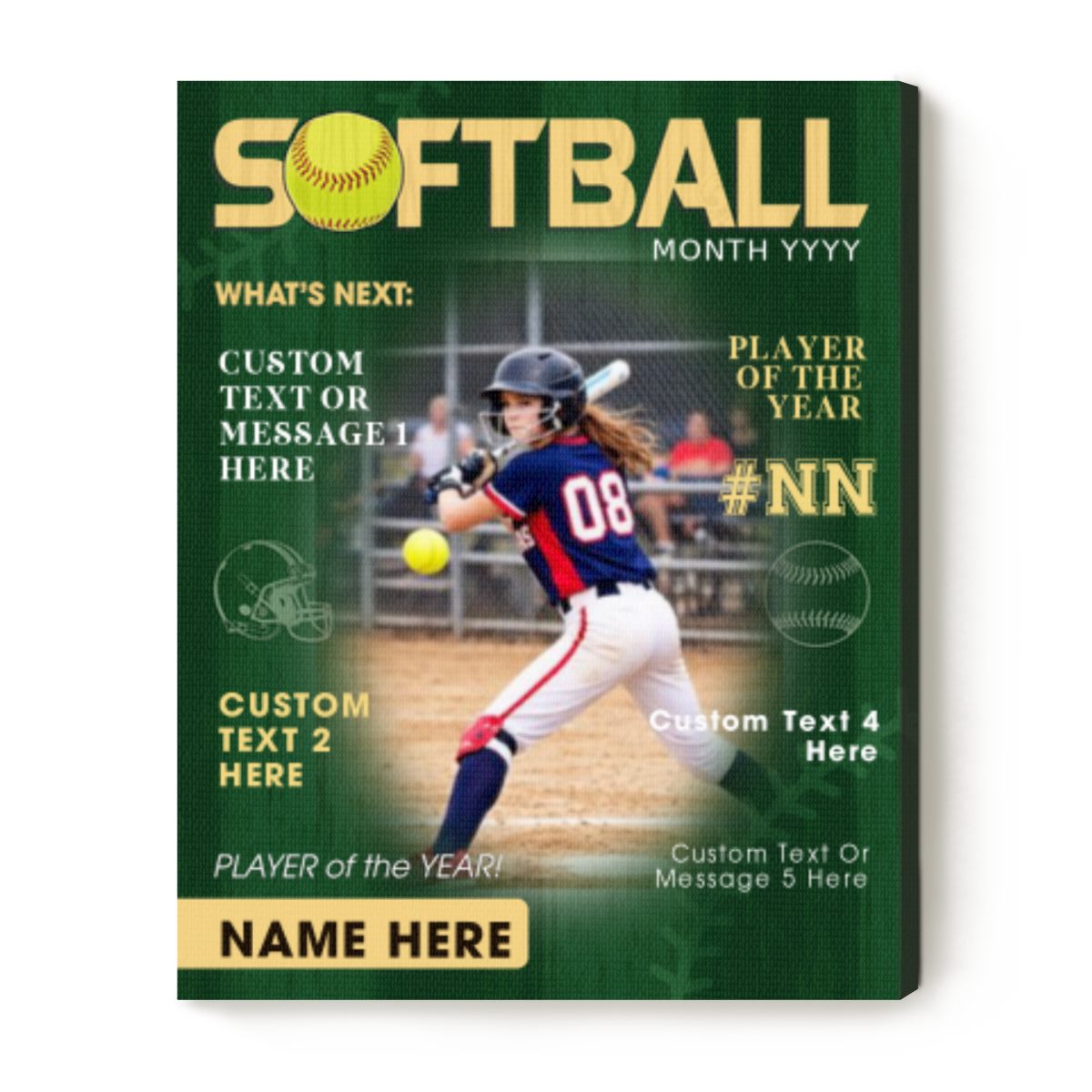 Personalized Softball Magazine Cover Canvas – Custom Photo, Name ...